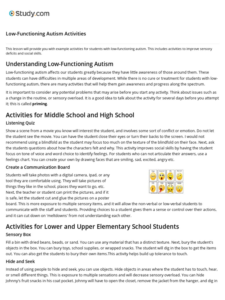Lesson 4 - Low-Functioning Autism Activities | PDF | Autism | Feeling