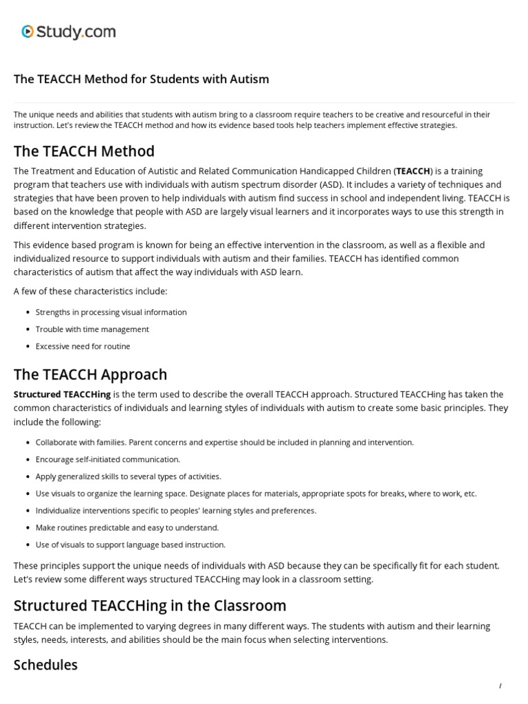 Lesson 5 - The TEACCH Method For Students With Autism | PDF | Autism ...