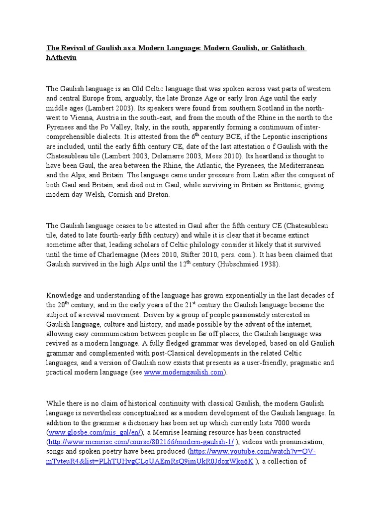The Revival of Gaulish As A Modern Langu | PDF | Linguistics | Language ...