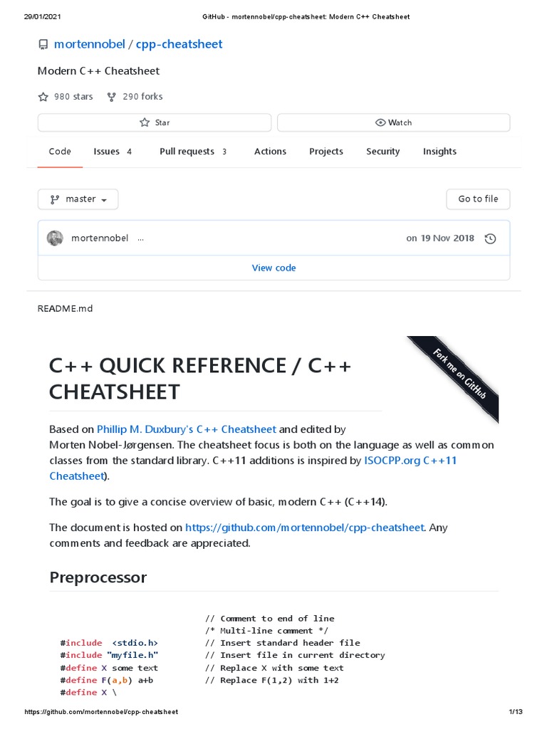 GitHub - Mortennobel - Cpp-Cheatsheet - Modern C++ Cheatsheet | PDF | Constructor (Object ...