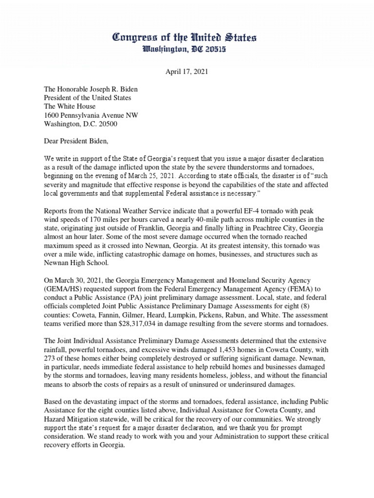 4.17.21 Georgia Disaster Declaration Support Letter March 2021 Newnan ...