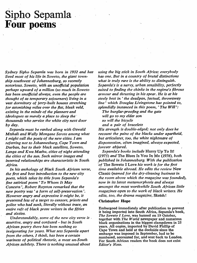 Sipho Sepamla Poetry | PDF | Poetry