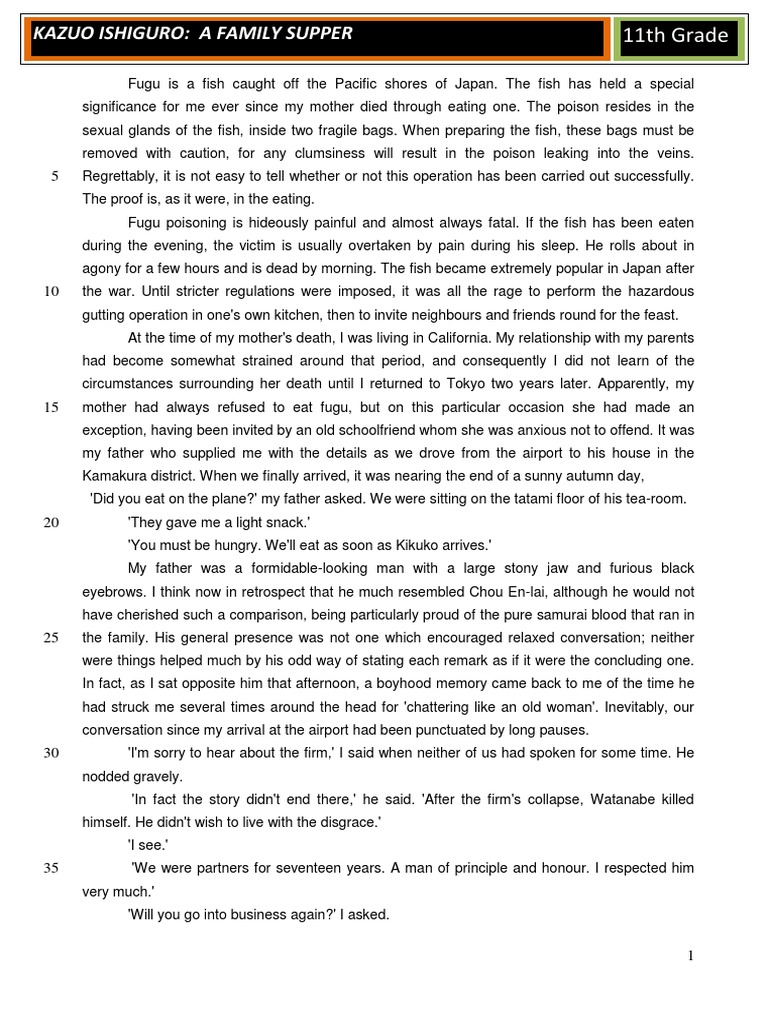 A Family Supper by Kazuo Ishiguro | PDF | Foods