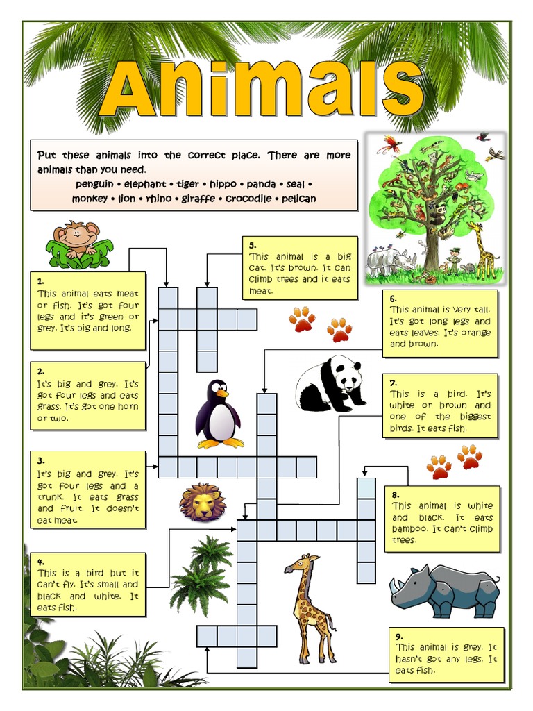 Animals Crosswords | PDF | Elephant | Nature