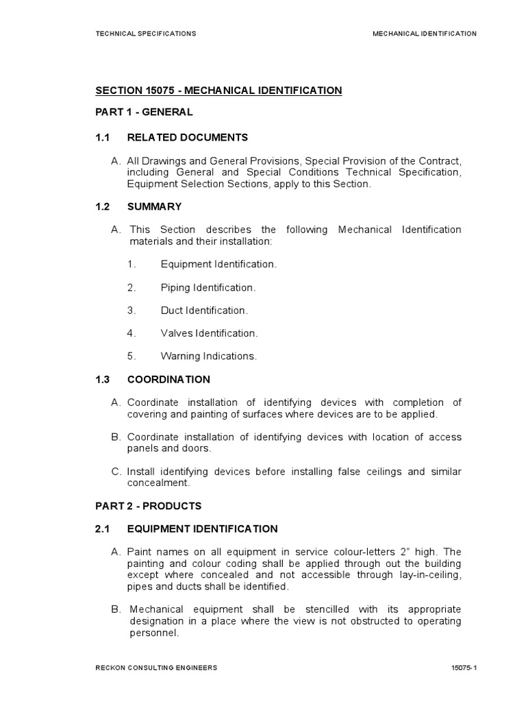 Mechanical Identification | PDF | Duct (Flow) | Pipe (Fluid Conveyance)