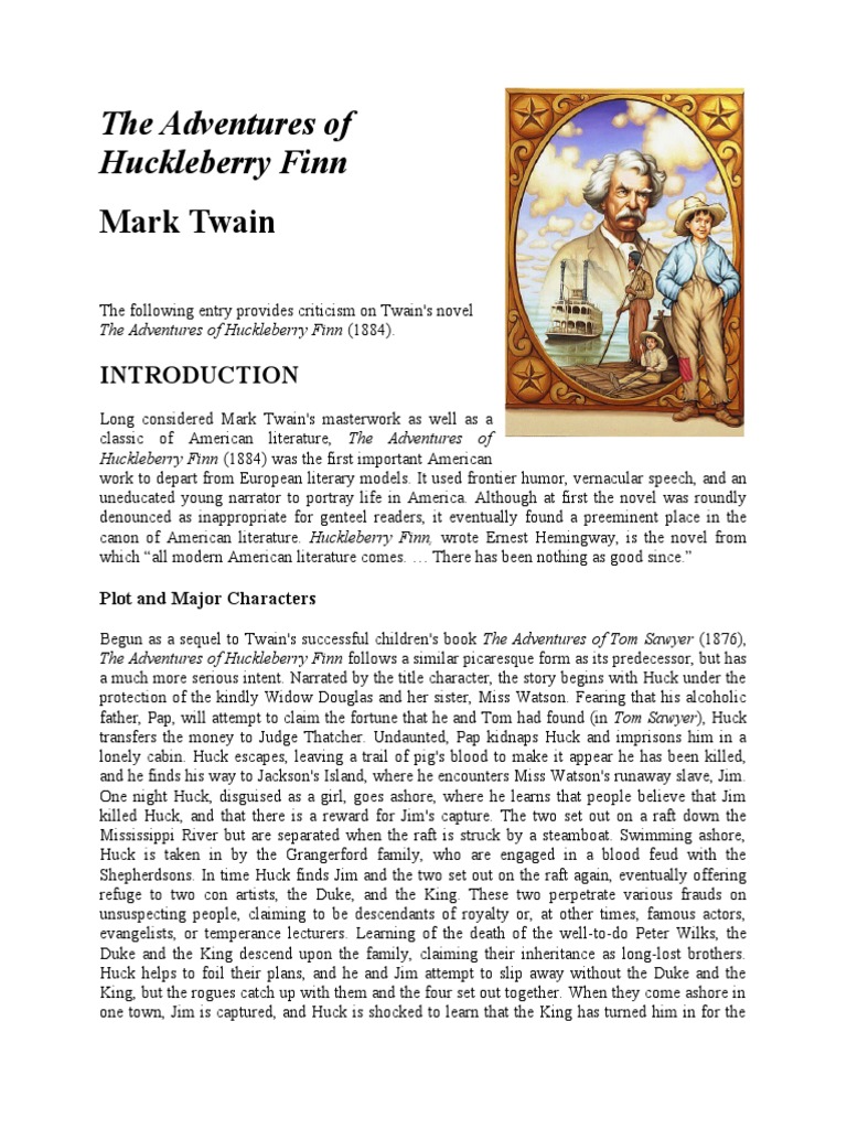 Literary Critique of Huck Finn | PDF | Adventures Of Huckleberry Finn ...