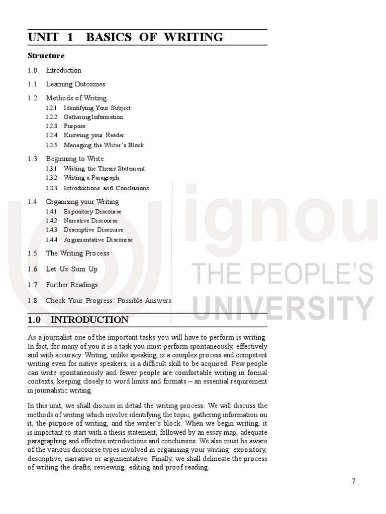 Unit 1 - BASICS OF WRITING - IGNOU | PDF | Human Communication | Cognition