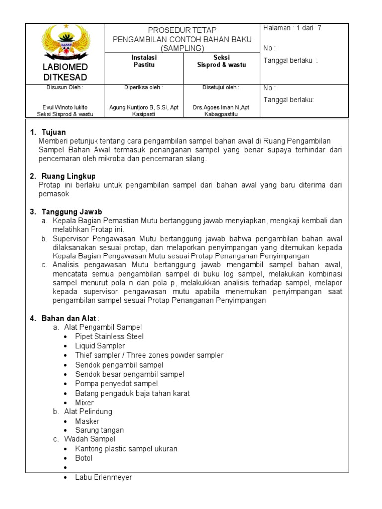 Protap Pengambilan Contoh Bahan Baku (Sampling) | PDF