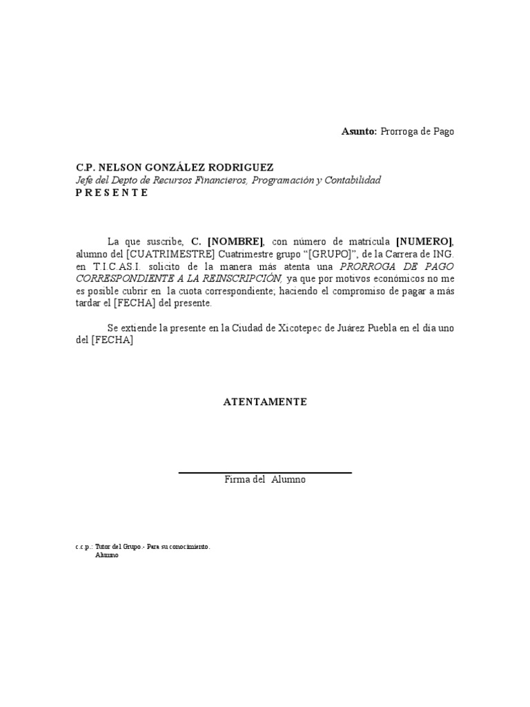 Carta Prorroga Pago | PDF