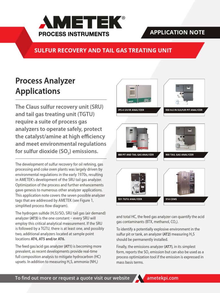 #Ametek Sulfur Recovery Analyzers | PDF | Sulfur Dioxide | Sulfuric Acid