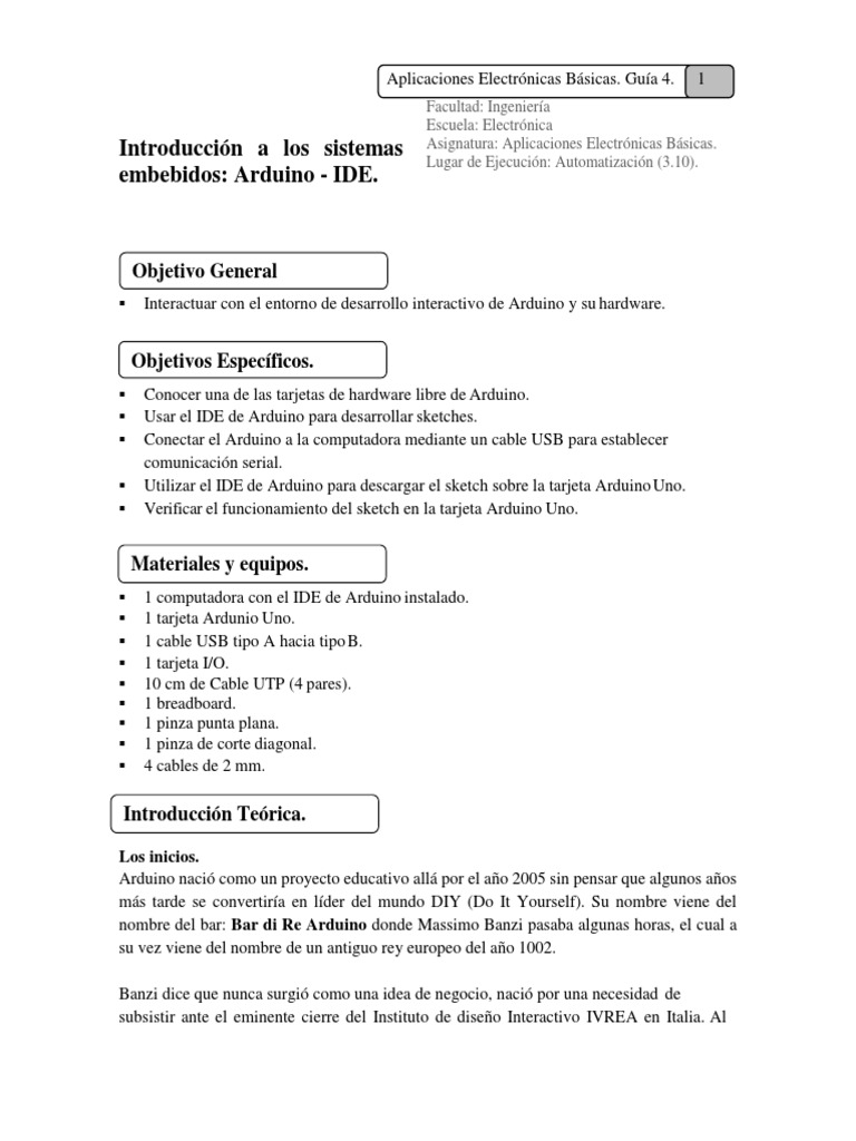 Ntroducción A Los Sistemas Embebidos - Arduino IDE. | PDF | Arduino | Programa de computadora