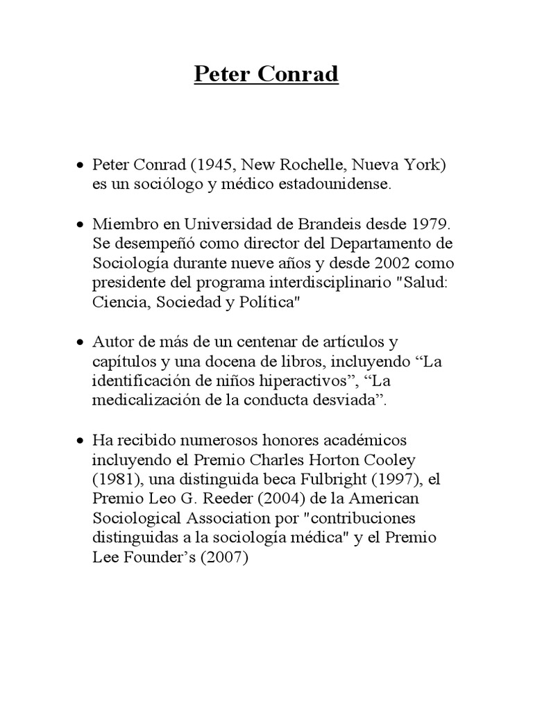 Peter Conrad: Sociólogo y Médico Destacado | PDF | Ciencia y matemáticas