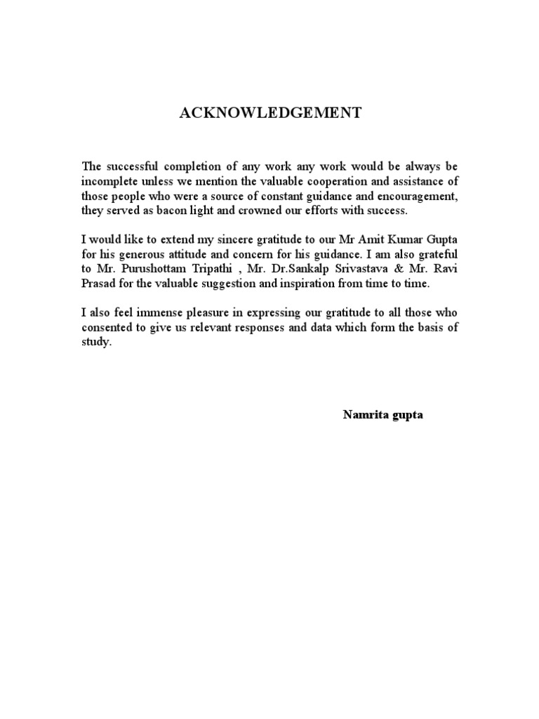 Acknowledgement | PDF | Career & Growth