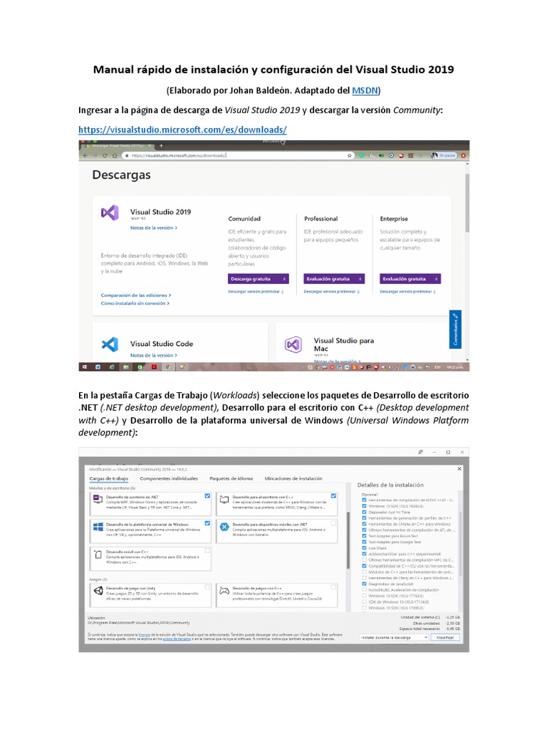 INF237-Manual Rápido de Instalación y Configuración Del Visual Studio 2019 | PDF | Microsoft ...