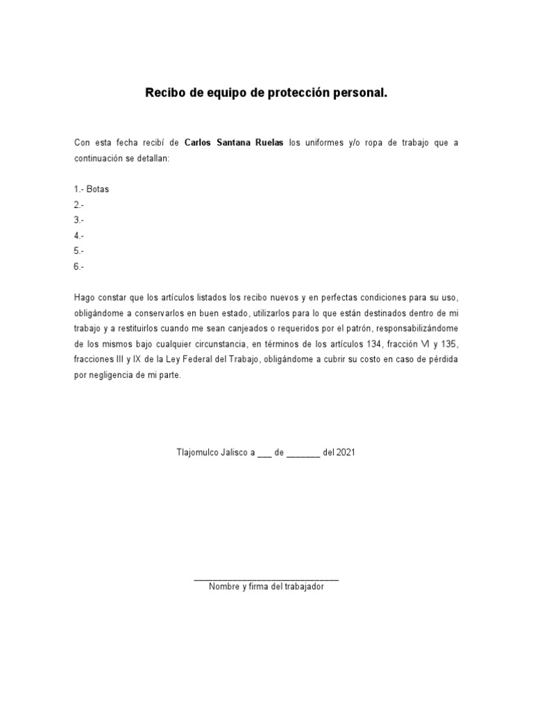 Recibo de Uniformes de Trabajo | PDF