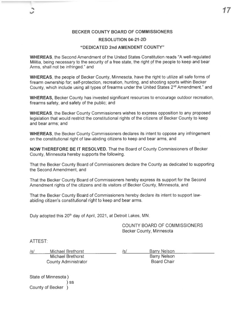 The Becker County Dedicated Second Amendment County Resolution | PDF