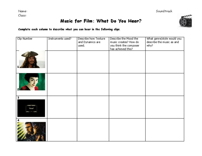Lesson 1 Film Music Listening Grid (Harder) | PDF