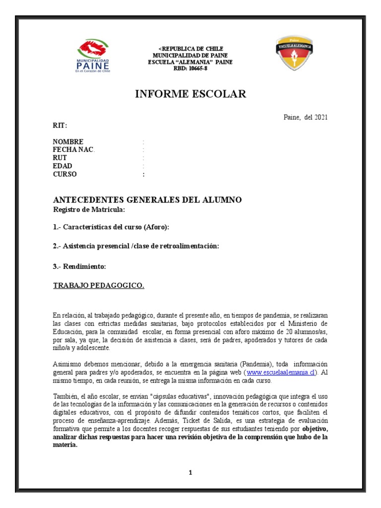 Formato de Informe Escolar 2021 | PDF | Educación avanzada