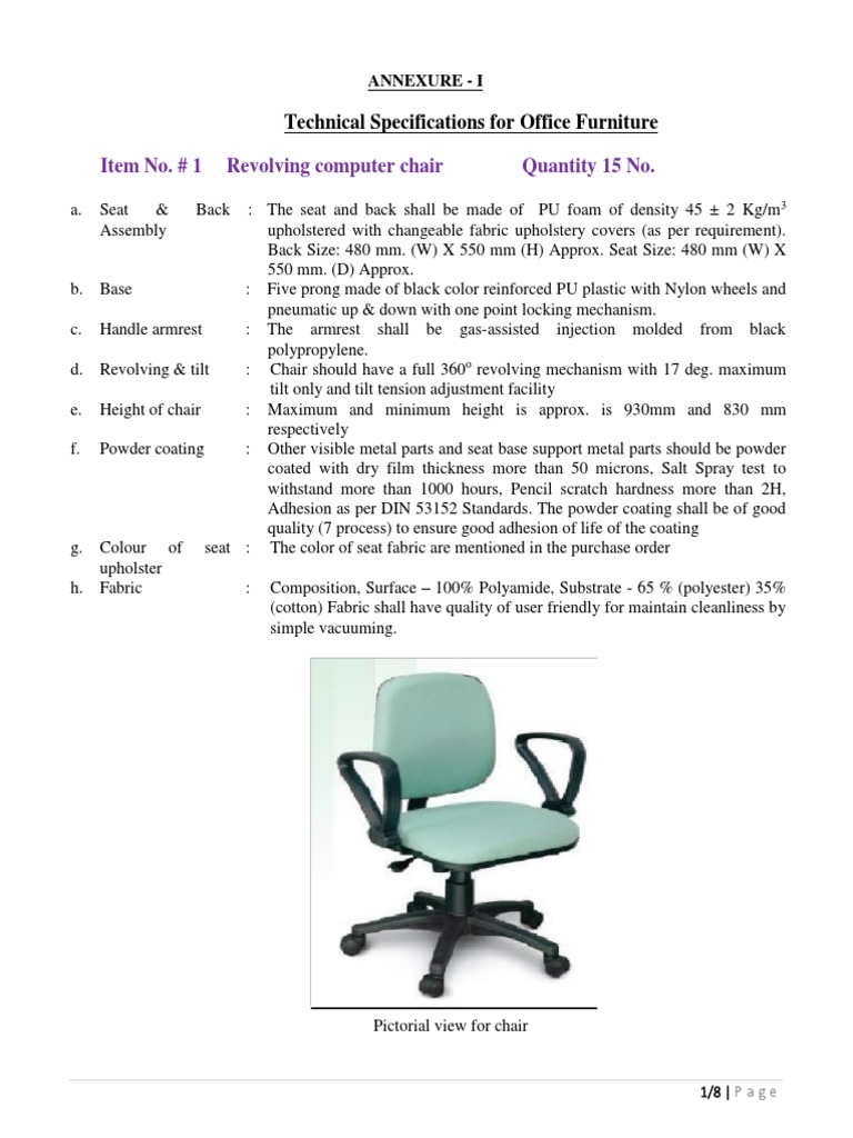 Item No. # 1 Revolving Computer Chair Quantity 15 No.: Technical ...