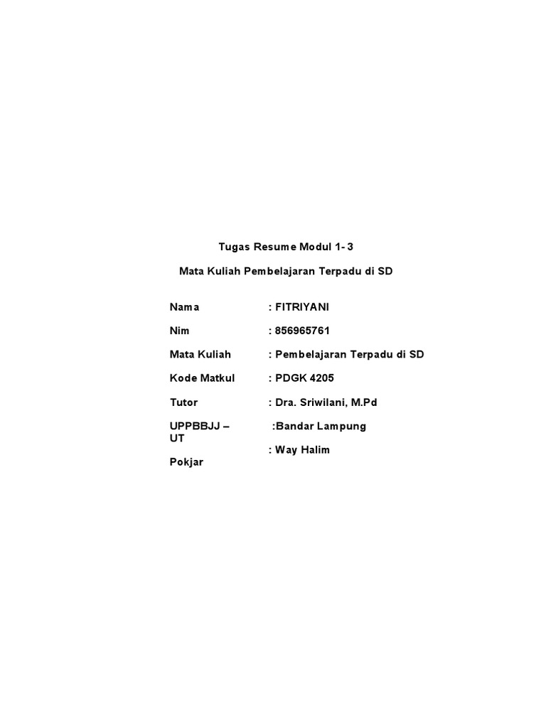 Tugas Resume Pembelajaran Terpadu SD | PDF | Karier & Perkembangan