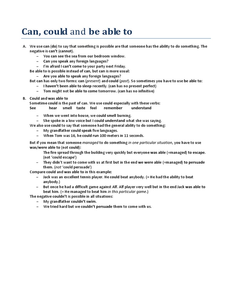 Unit 26 Can, Could and Be Able To | PDF | English Grammar | Languages