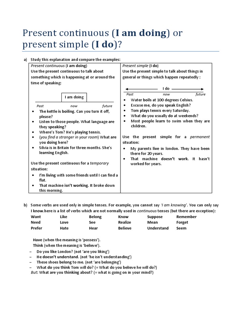 A Guide to Using the Present Continuous (I am doing) and Present Simple ...