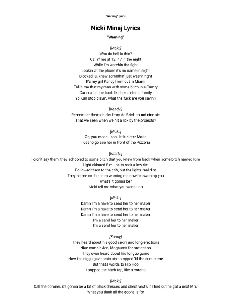 Nicki Minaj - Warning Lyrics | PDF | Hip Hop