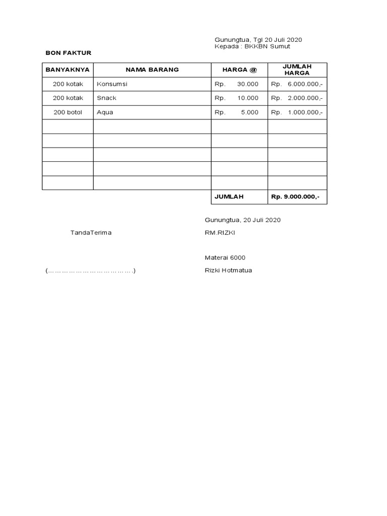 Contoh Kwitansi Dan Bon Faktur | PDF