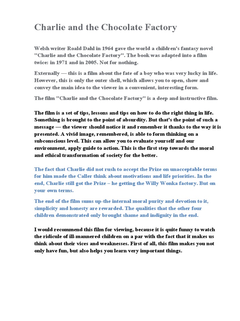 Charlie and The Chocolate Factory Review | PDF | Self-Improvement
