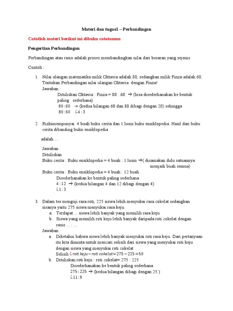 Materi dan Tugas Perbandingan Rasio | PDF