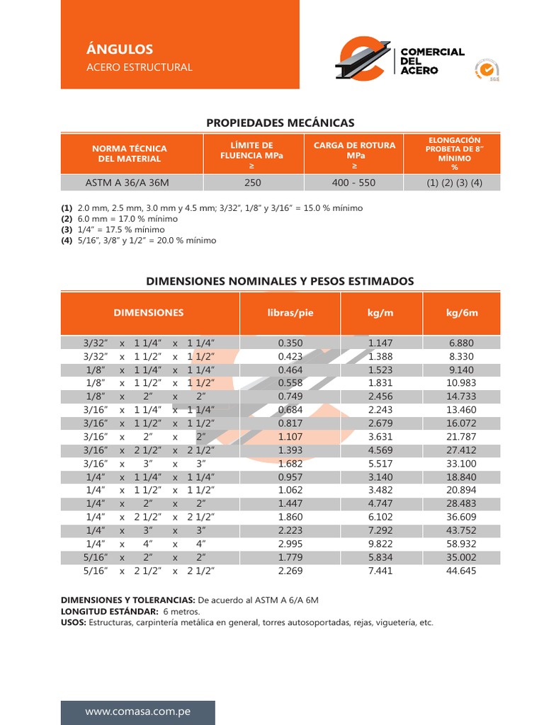Catalogo Comasa Ángulos Acero Estructural | PDF | Ingeniero civil ...