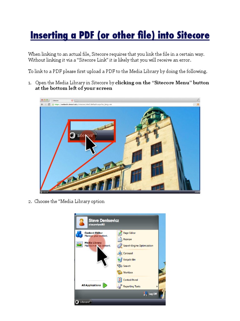 Inserting A PDF (Or Other File) Into Sitecore: at The Bottom Left of ...