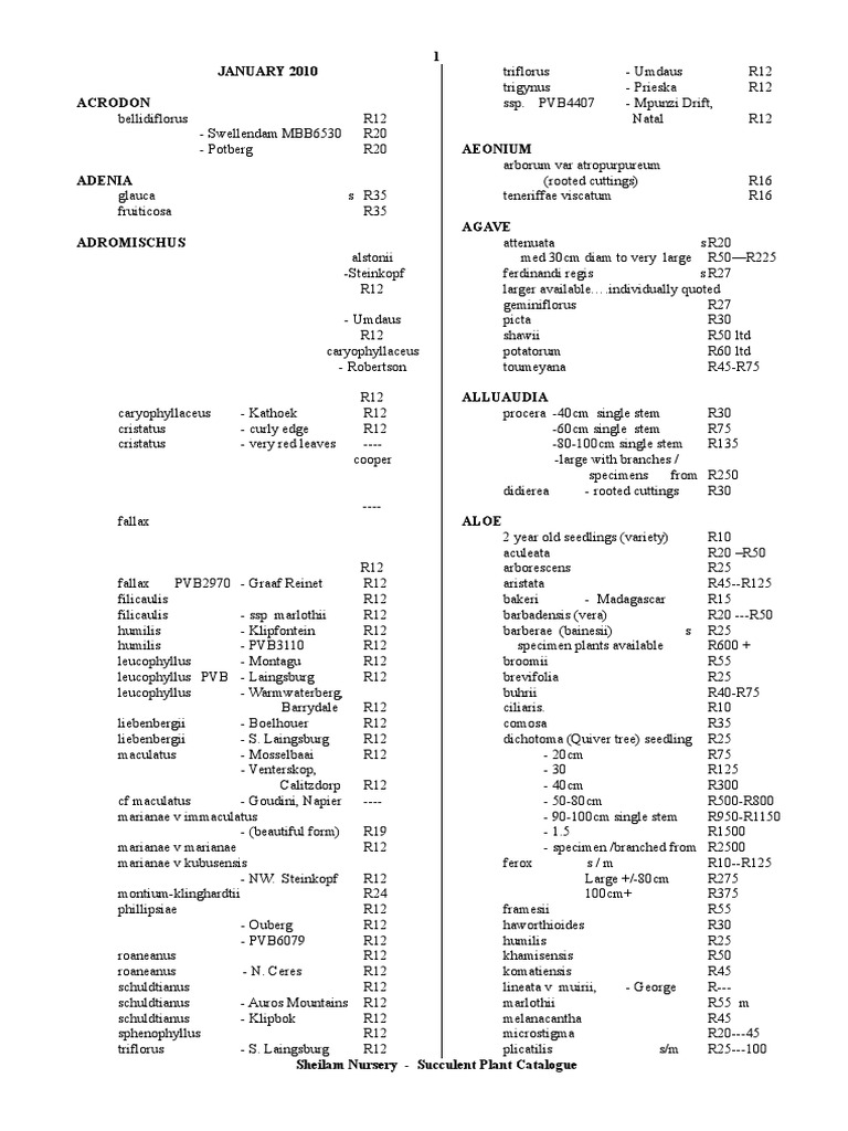 Succulent Plant Catalogue Overview | PDF | Horticulture And Gardening ...