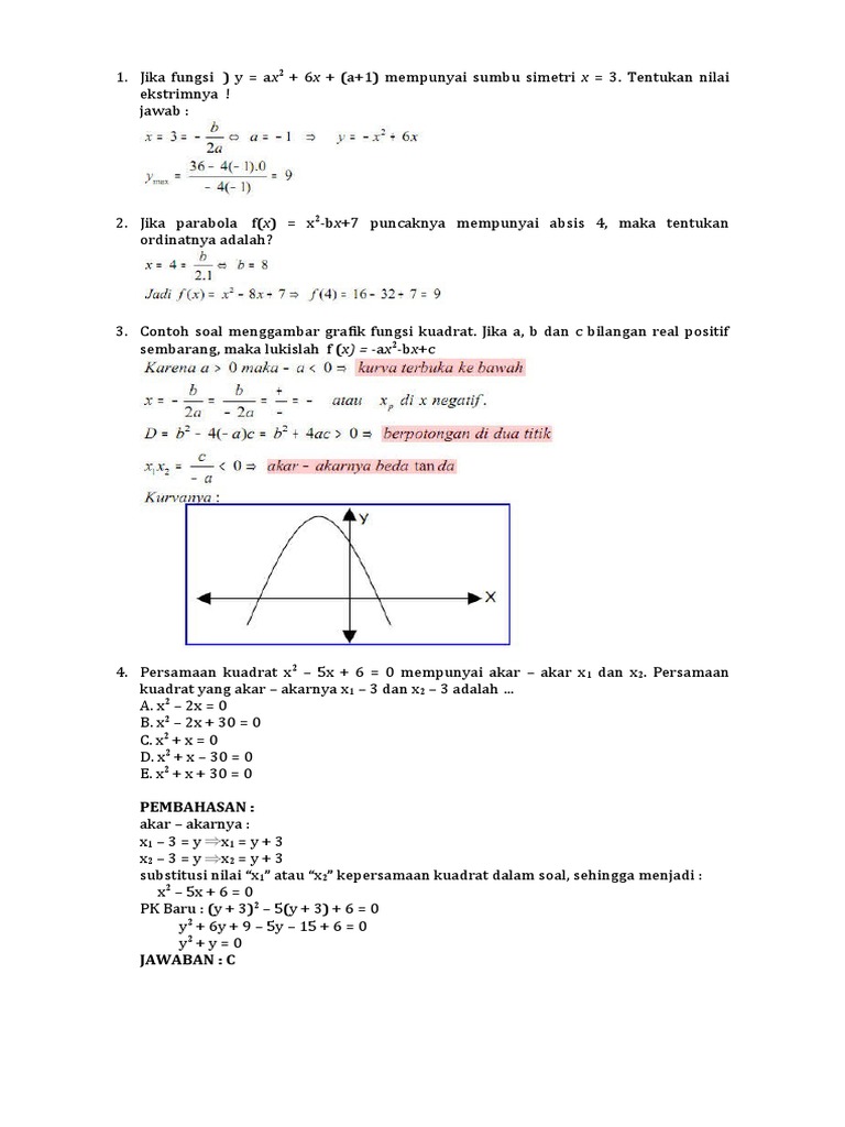 Soal dan Pembahasan Fungsi Kuadrat | PDF