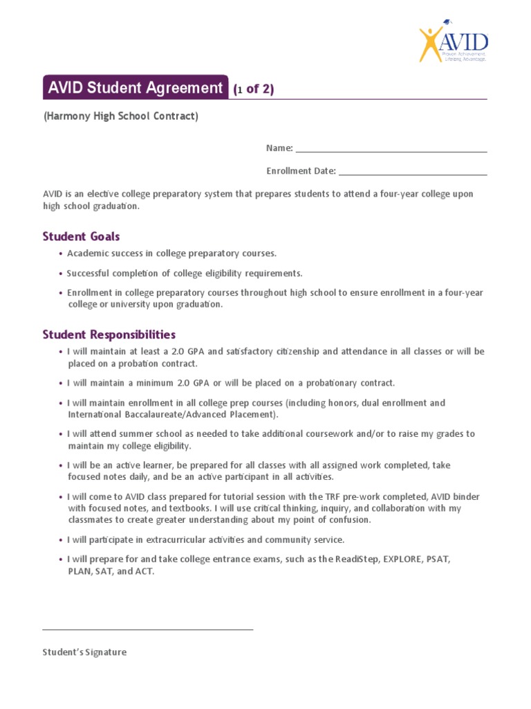 20-21 AVID HS Contract | PDF | Teachers | Schools