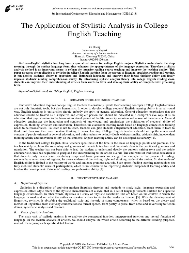 The Application of Stylistic Analysis in College English Teaching | PDF ...