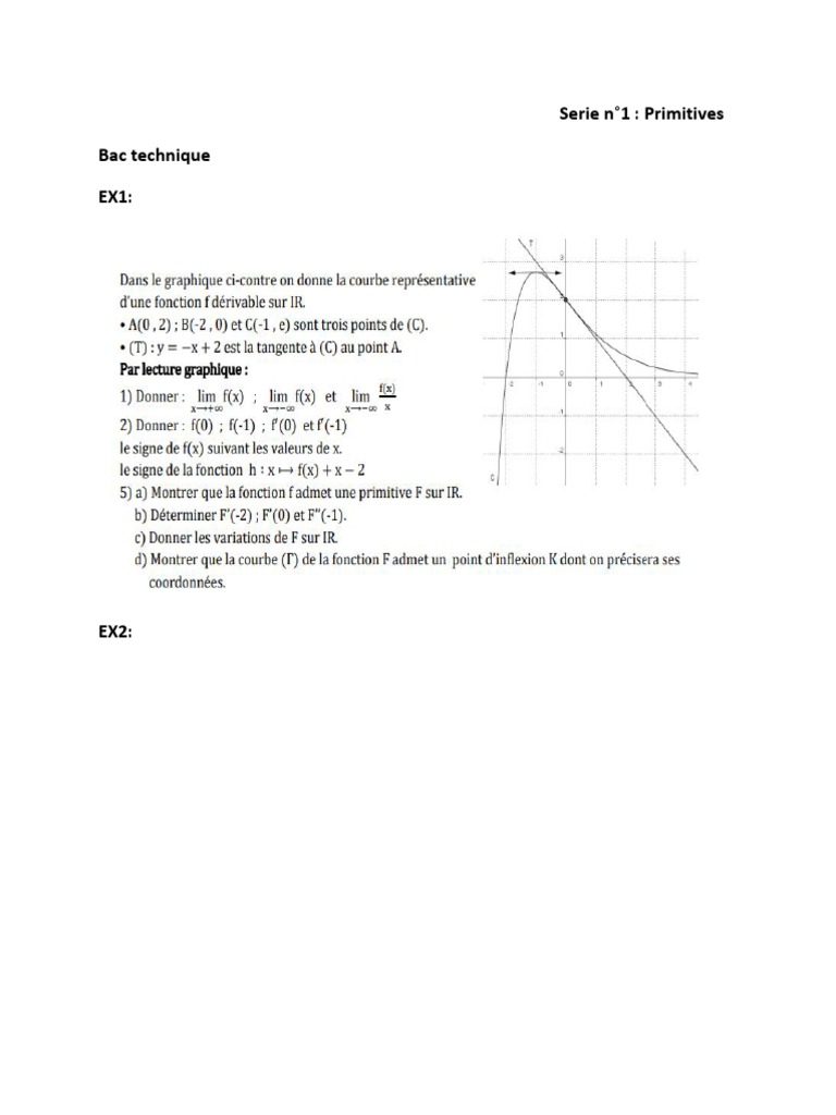 Serie N°1: Primitives Bac Technique EX1 | PDF