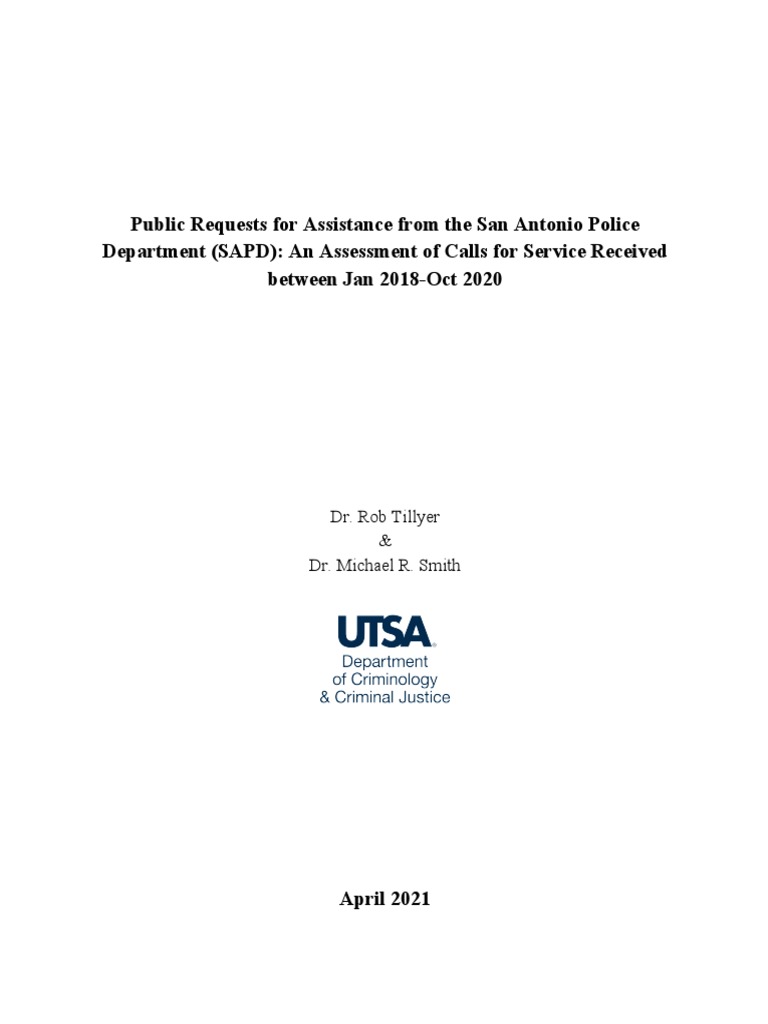 UTSA Report - Review of SAPD CAD Data | PDF | Data | Police