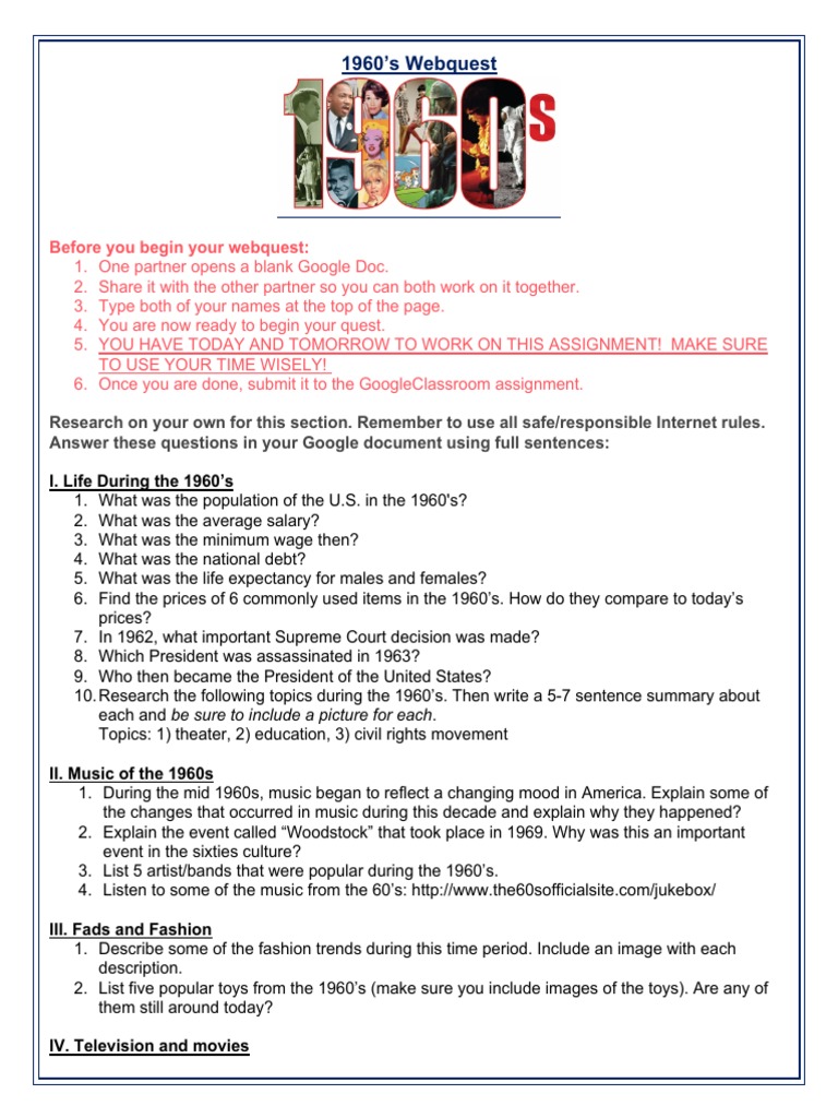 1960s Webquest | PDF | The United States