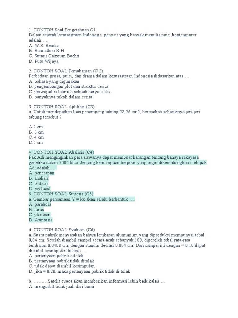 Contoh Soal C1-C6 Bahasa Indonesia SD | PDF | Klasik
