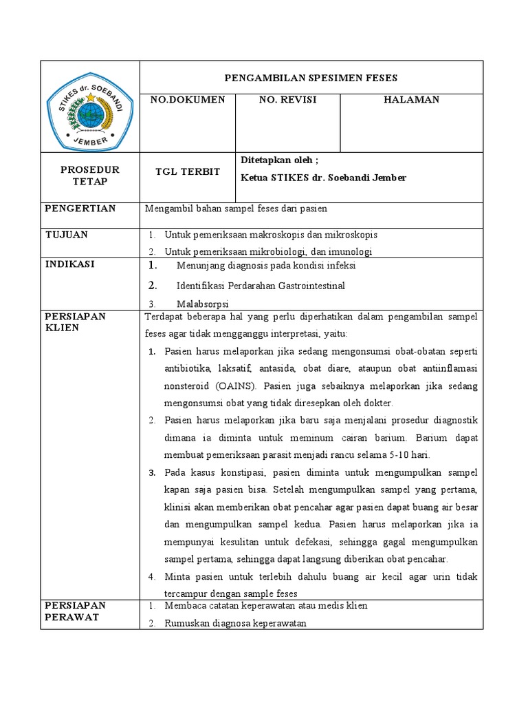SOP Pengambilan Feses | PDF