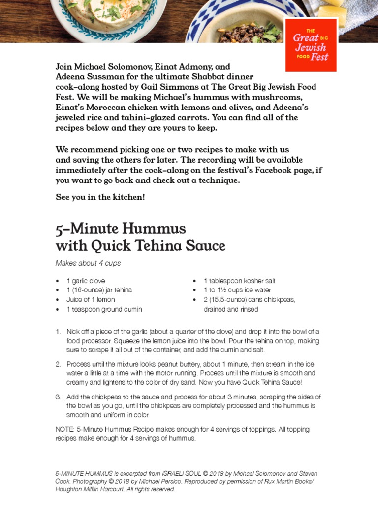 Zahav 5-Minute Hummus | PDF | Teaspoon | Food And Drink Preparation