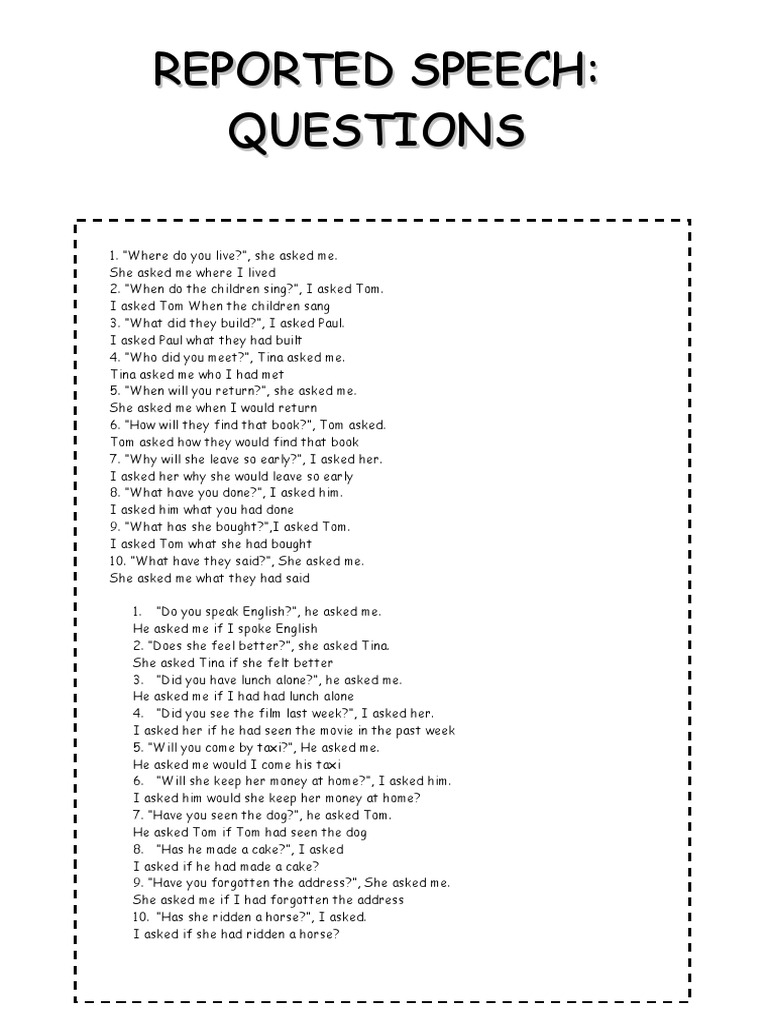 Reported-Speech-Worksheet To Send | PDF