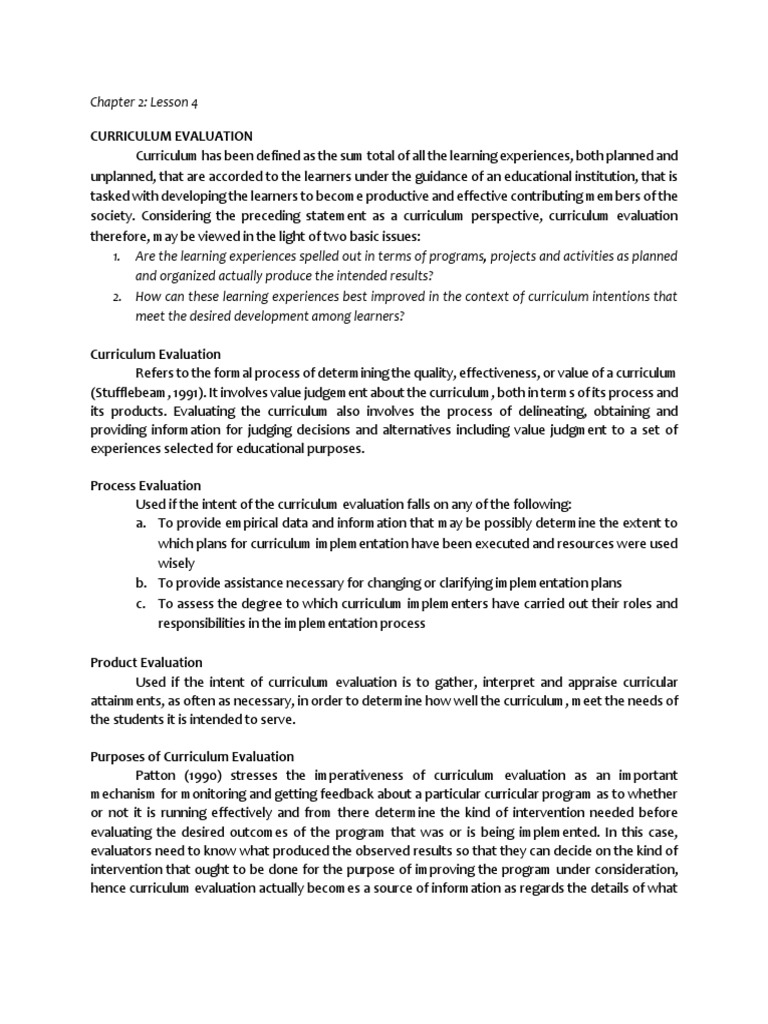 Chapter 2 - Lesson 4 | PDF | Evaluation | Curriculum