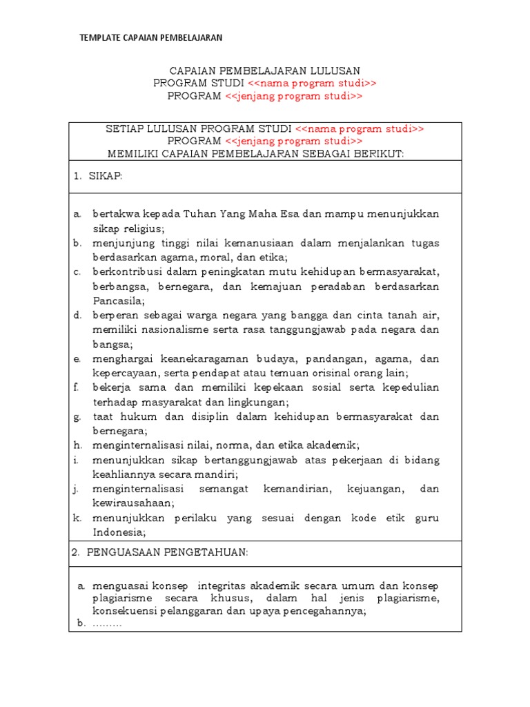 Template Capaian Pembelajaran - Program S1 | PDF