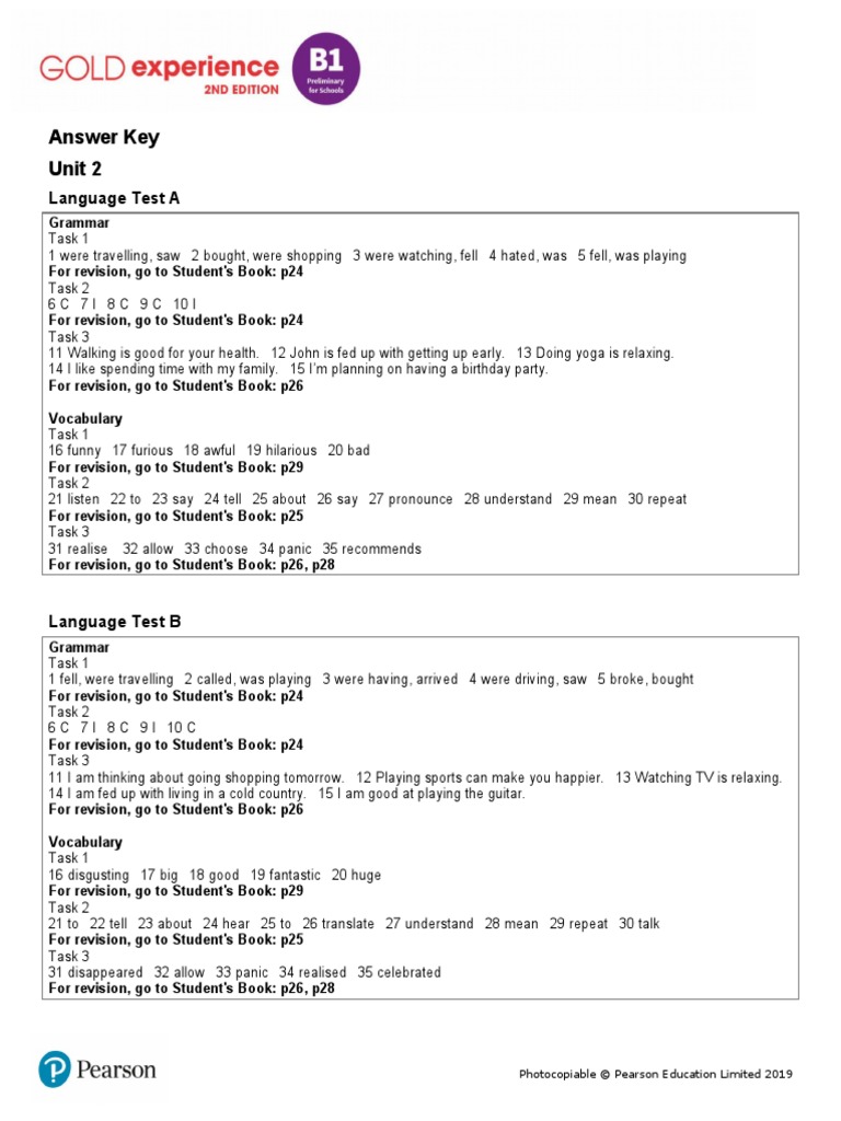 Answer Key Unit 2: Language Test A | PDF