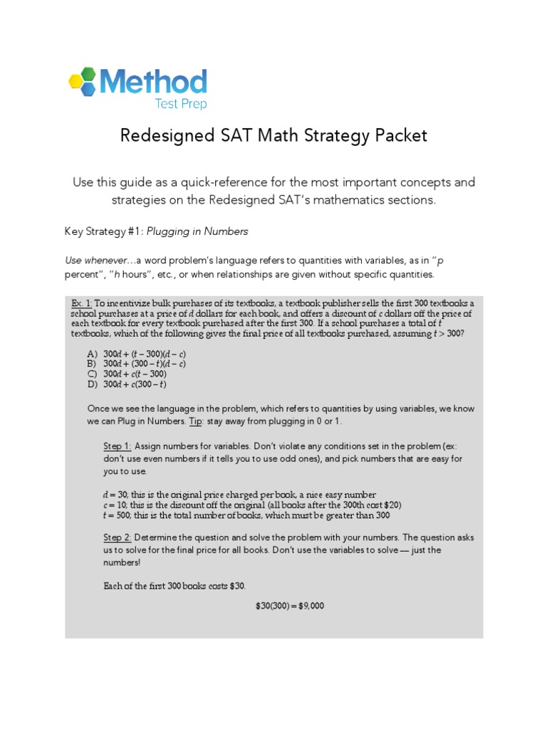 Redesigned SAT Math Strategy Packet | Download Free PDF | Equations ...