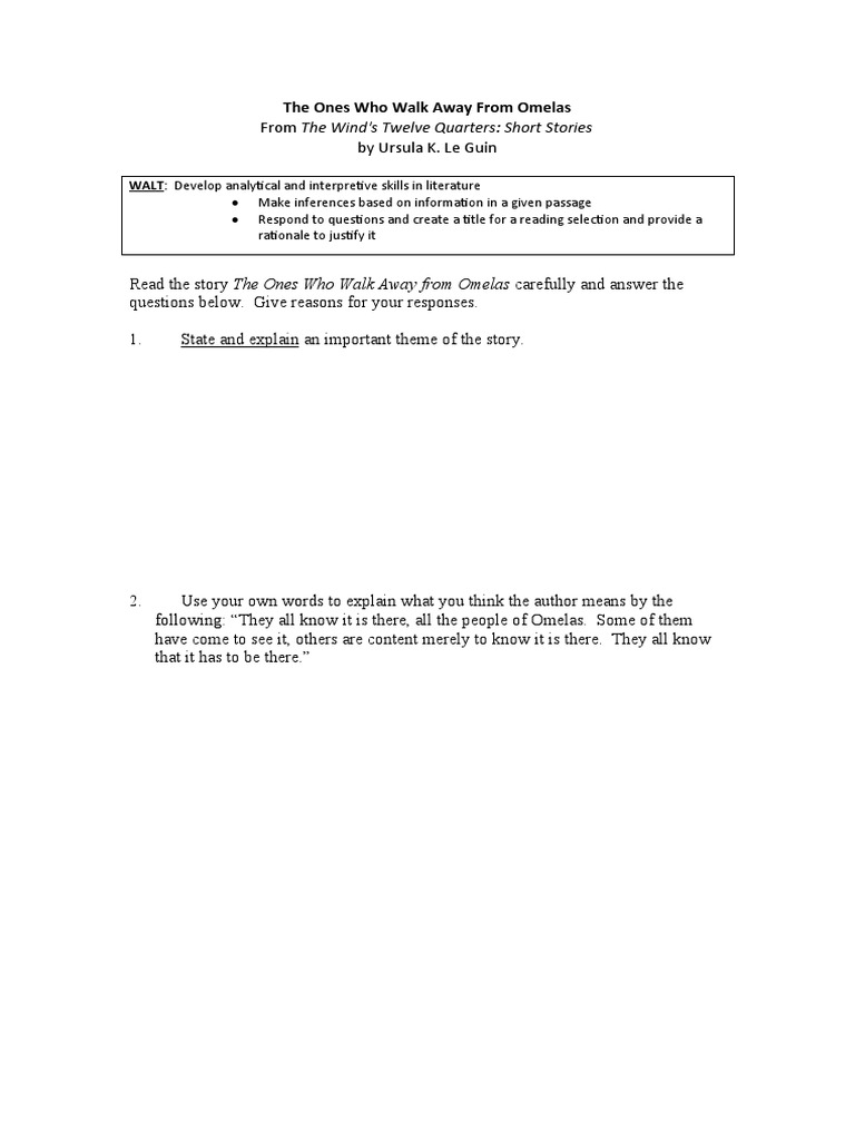 The Ones Who Walk Away From Omelas Questions | PDF