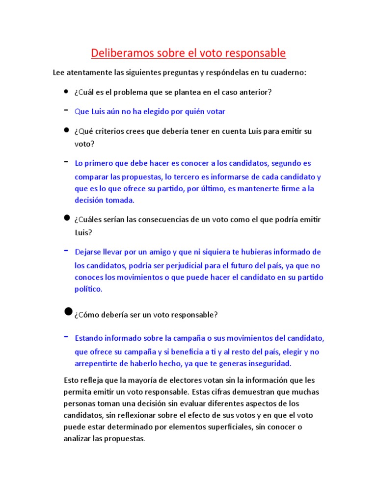 Deliberamos Sobre El Voto Responsable - Hector | PDF | Votación | Elecciones