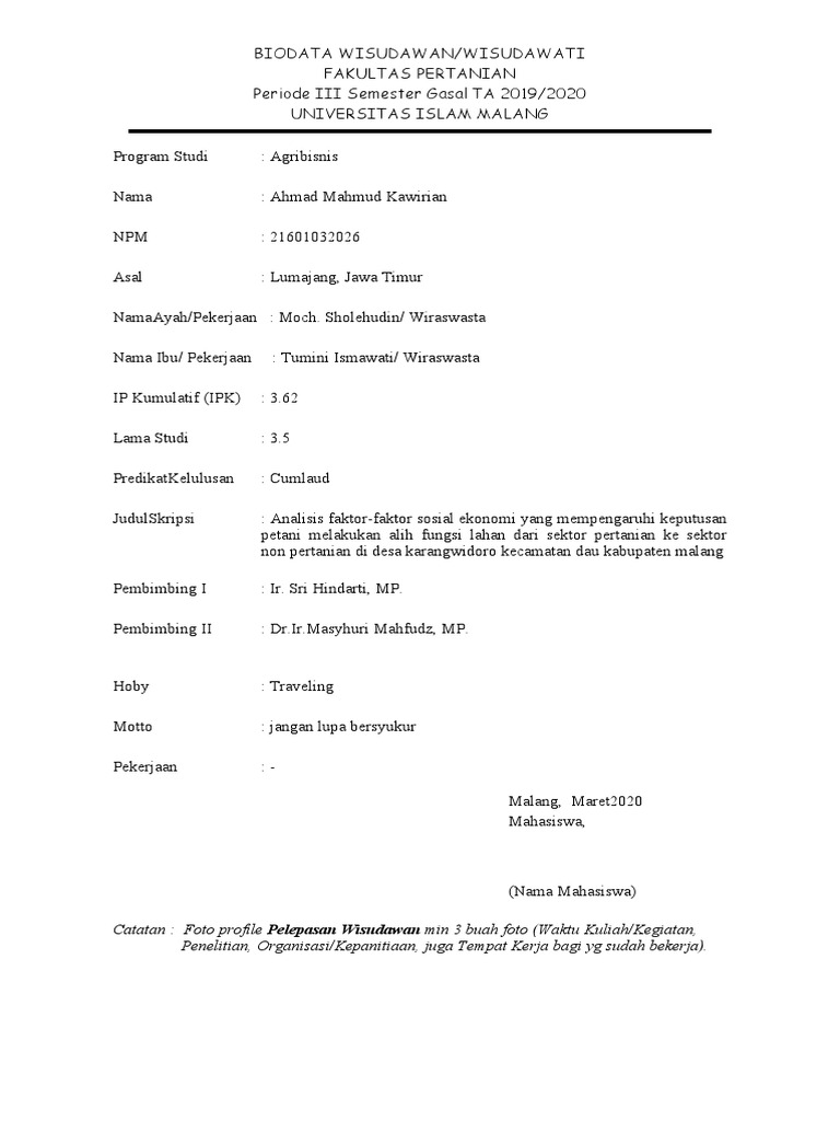 Biodata Wisudawan | PDF